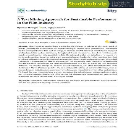 A Text Mining Approach For Sustainable Performance In The Film Industry | PDF