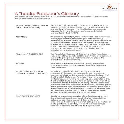 A theatre producer's glossary | PDF | Theater Venues | Attractions