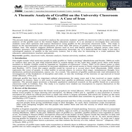 A Thematic Analysis Of Graffiti On The University Classroom Walls - A Case Of Iran | PDF