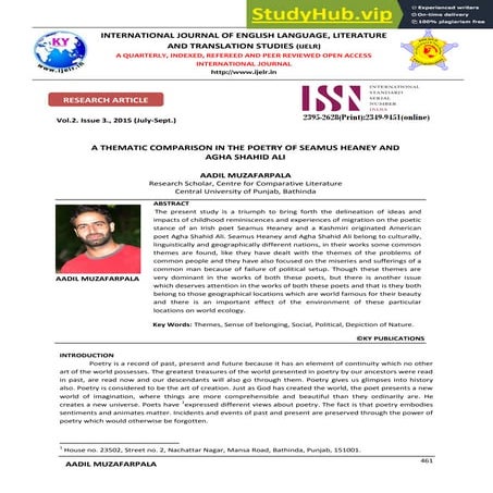 A THEMATIC COMPARISON IN THE POETRY OF SEAMUS HEANEY AND AGHA SHAHID ALI | PDF | Poetry | Books ...