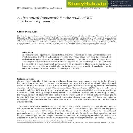 A Theoretical Framework For The Study Of ICT In Schools A Proposal | PDF