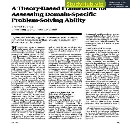 A Theory Based Framework For Assessing Domainl Specific Problem Solving Ability Pdf 