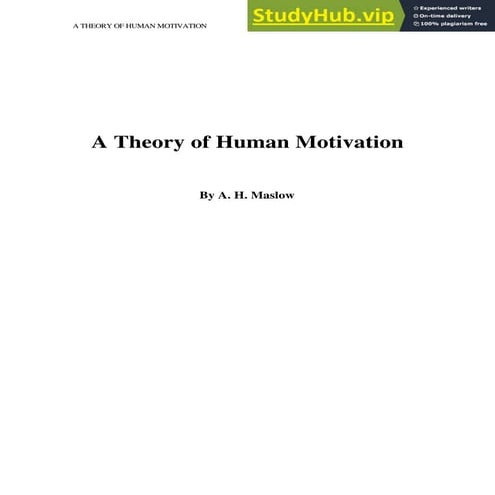 A Theory Of Human Motivation - Abraham H Maslow - Psychological Review ...