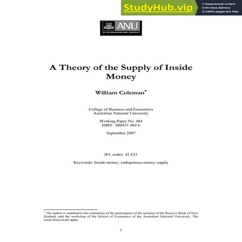 A Theory Of The Supply Of Inside Money | PDF