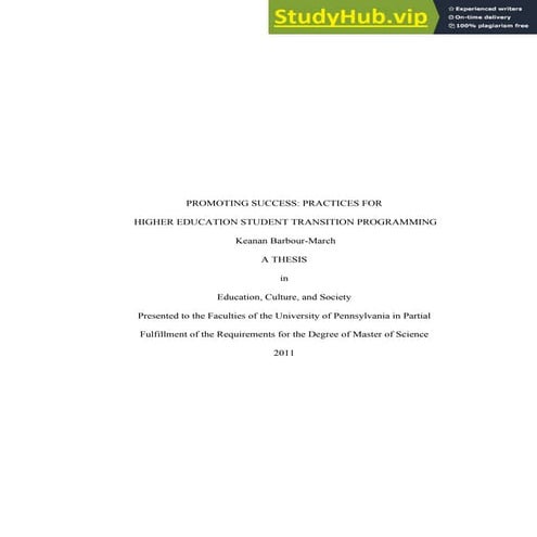 A Thesis Promoting Success Practices For Higher Education Student ...