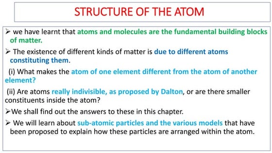 Structure Of The Atom - Class 9 | PPTX | Chemistry | Science