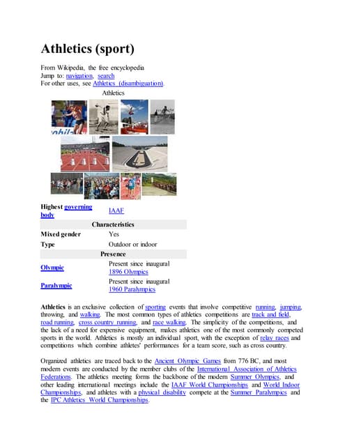 Grade 11- Individual Sports - Athletics- Track and Field | PPT