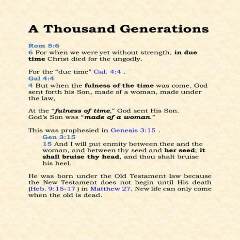 A thousand generations | DOCX | Christianity | Religion & Spirituality