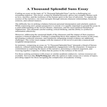 A Thousand Splendid Suns Essay | PDF