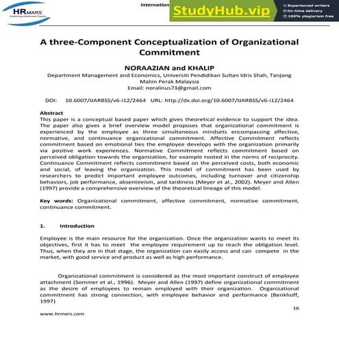 A Three-Component Conceptualization Of Organizational Commitment | PDF