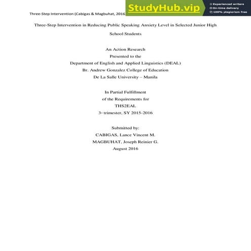 A Three-Step Intervention In Reducing Public Speaking Anxiety (PSA ...
