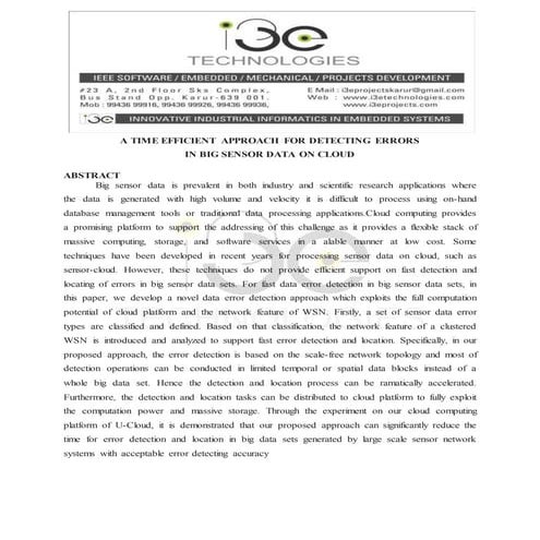 A Time Efficient Approach For Detecting Errors In Big Sensor Data On Cloud Pdf