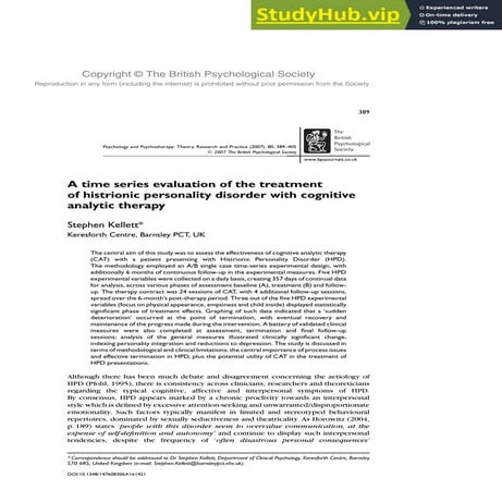 A Time Series Evaluation Of The Treatment Of Histrionic Personality ...