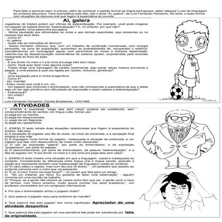 Atividade portugues. texto para falar e escrever bem | DOC