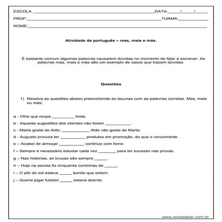 Atividade de-portugues-mas-ou-mais-modelo-editavel | DOC