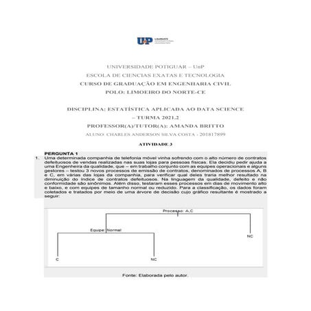 Atividade 3 estatística aplicada ao data sciense | PDF