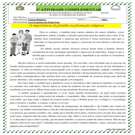 Atividade complementar 3 en. religioso 6 ano | PDF