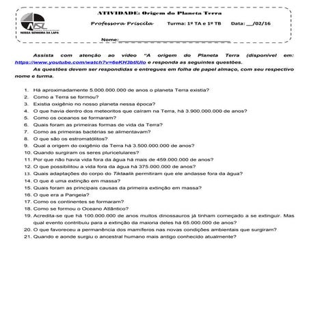 Ficha De Trabalho Helio Geo | PDF