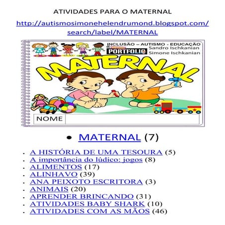 ATIVIDADES PARA O MATERNAL E OUTRAS ATIVIDADES CLICAR NO LINK.pdf