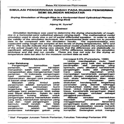 SlMULASl PENGERINGAN GABAH PADA RUANG PEWEISUNG SEMI SILINDER MENDATAR Drying Simulation of ...