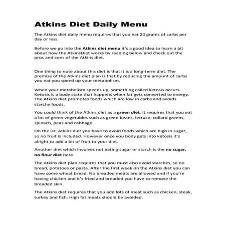 Atkins diet daily menu | DOCX