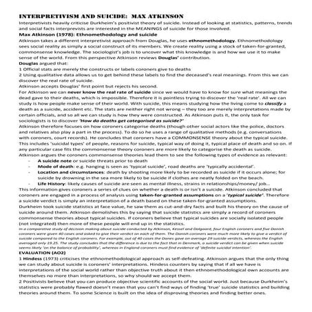 Suicide: Atkinson's Ethnomethodological Approach | DOCX