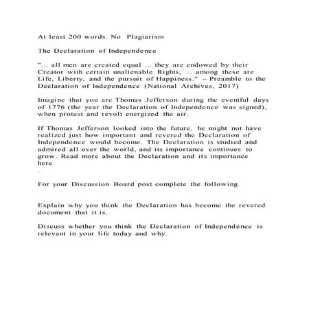At least 200 words. No Plagiarism The Declaration of Independen | DOCX