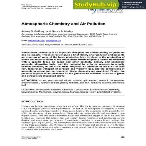Atmospheric Chemistry And Air Pollution | PDF