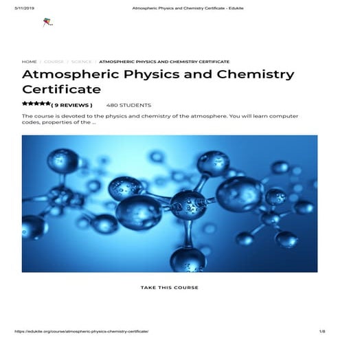 Atmospheric Physics and Chemistry Certificate | PDF | Chemistry | Science