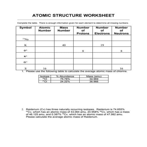 Atomic Structure With Nuc Worksheet | DOC