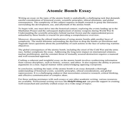 Atomic Bomb Essay. Mount Holyoke College | PDF