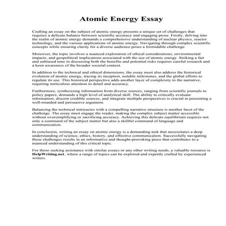 Atomic Energy Essay. San Diego University for Integrative Studies | PDF