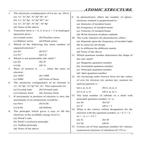 Atomic structure | DOC | Chemistry | Science