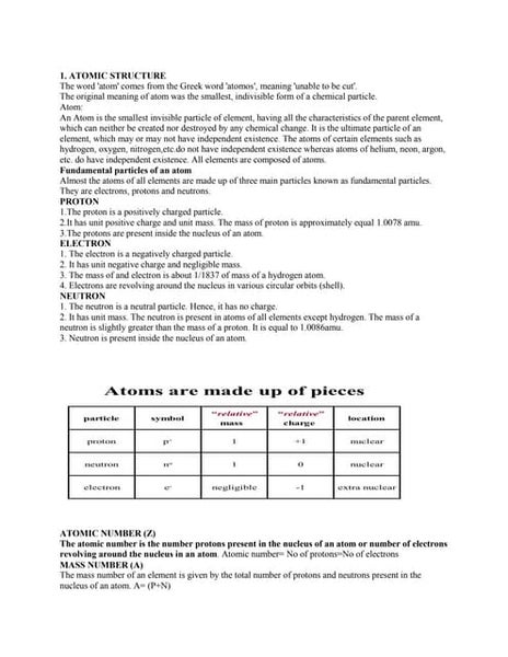 Atomic Structure Notes Pdf