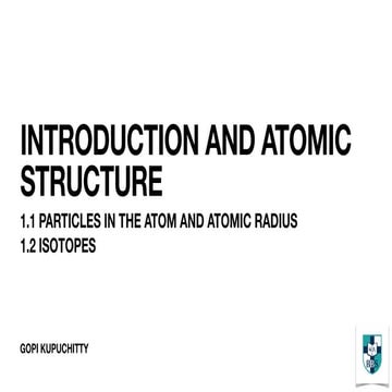 ATOMIC STRUCTURE AND ISOTOPES JC1 chemistry | PPT