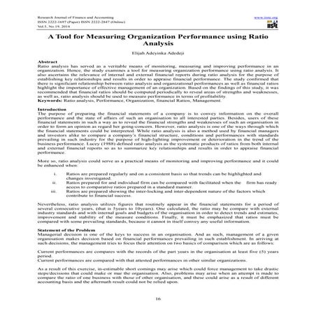 A tool for measuring organization performance using ratio analysis | PDF