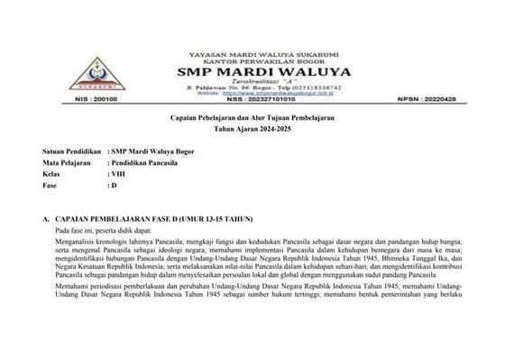 ATP Pendidikan Pancasila Fase D Kelas 7 SMP | DOC