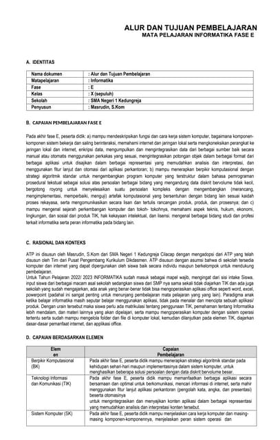 Modul Ajar Informatika Kelas 9 Kurikulum Merdeka | PDF