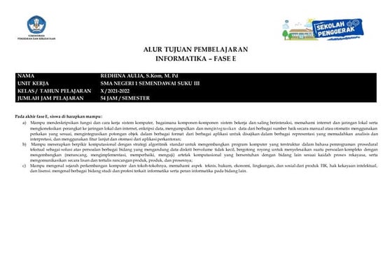 Informatika Fase E A. PEMAHAMAN CAPAIAN PEMBELAJARAN, TP , ATP | PDF