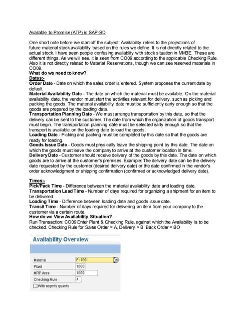 Availability Check in SAP SD | DOC