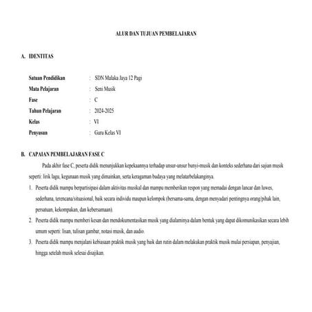 Acuan pembelajaran seni musik kelas VI SD | DOCX