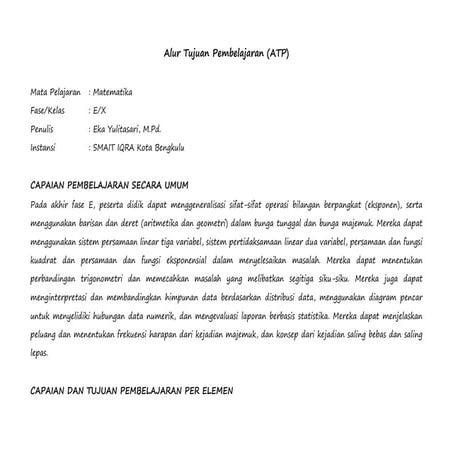 ATP X.pdf Alur Tujuan Pembelajaran Fase E | PDF