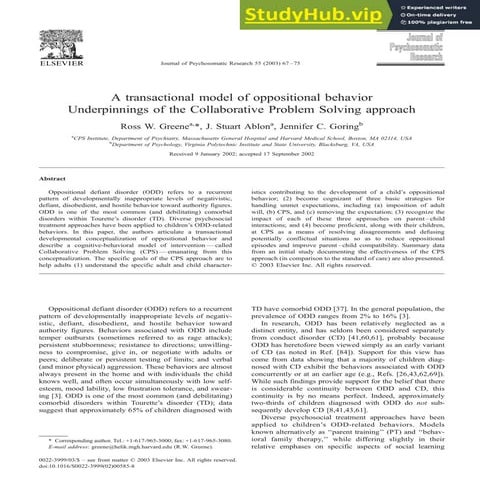 A Transactional Model Of Oppositional Behavior | PDF