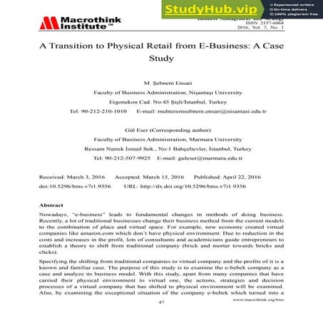 A Transition To Physical Retail From E-Business A Case Study | PDF