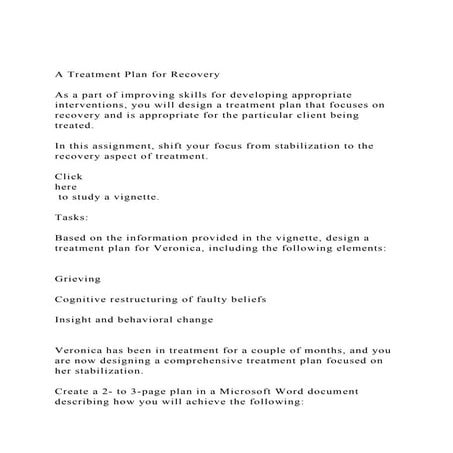 A Treatment Plan for RecoveryAs a part of improving skills f | PDF