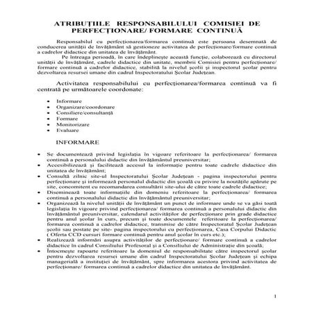 Atributiile responsabilului comisiei de perfectionare | DOC