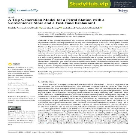 A Trip Generation Model For A Petrol Station With A Convenience Store ...