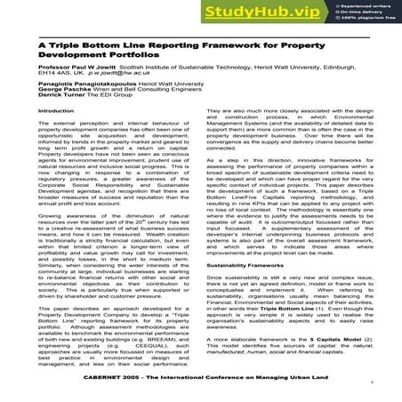 A Triple Bottom Line Reporting Framework For Property Development ...