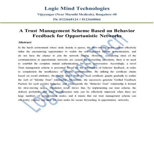 A trust management scheme based on behavior feedback for opportunistic networks | PDF