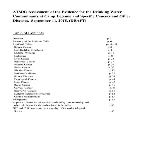Atsdr summary of the evidence for presumption draft for va 9.21.15
